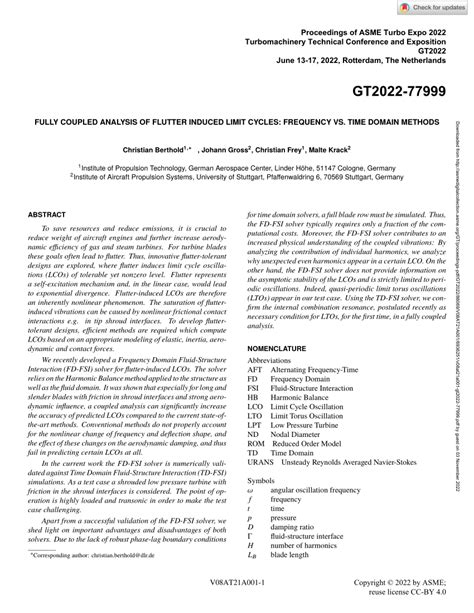 Pdf Fully Coupled Analysis Of Flutter Induced Limit Cycles Frequency