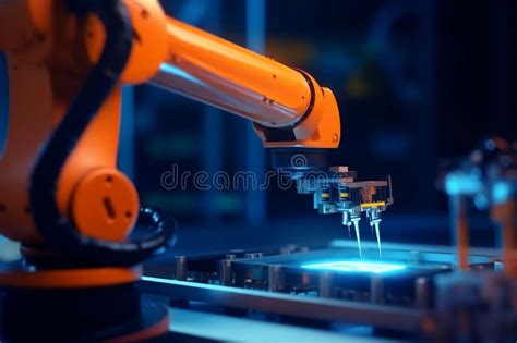 Robotic Arm For Electronic Assembly Line Smart Modern Factory Automation Using Advanced