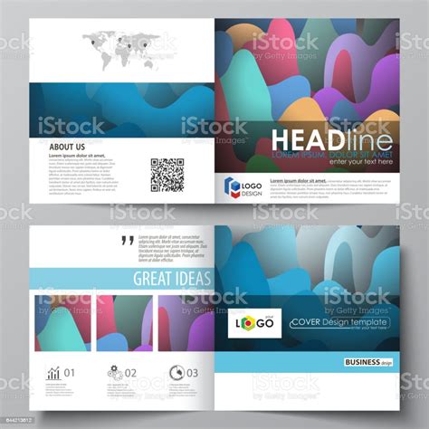 Bi에 대 한 비즈니스 템플릿 접어 광장 안내 책자 잡지 전단지 연례 보고서 커버 전단지 플랫 스타일 벡터 레이아웃 밝은 색상 패턴 추상적인 배경을 형성 하는 형태와 화려한