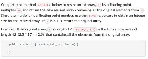 Solved Complete The Method Resize Below To Resize An Int Chegg