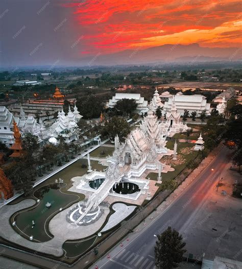 Premium Photo Aerial View Of Wat Rong Khun The White Temple At