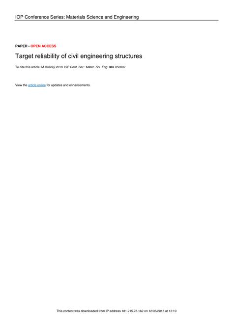 Pdf Target Reliability Of Civil Engineering Structures