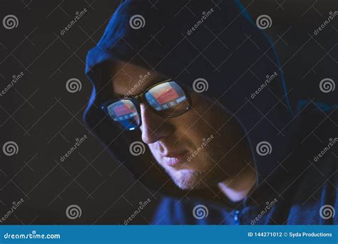 Hacker With Access Denied Reflecting In Glasses Stock Photo Image Of