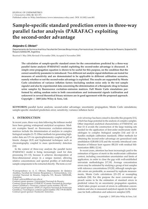 Pdf Sample Specific Standard Prediction Errors In Three Way Parallel