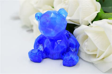 Bright Royal Blue Teddy Bear Figurine Handcrafted Resin Home Decor
