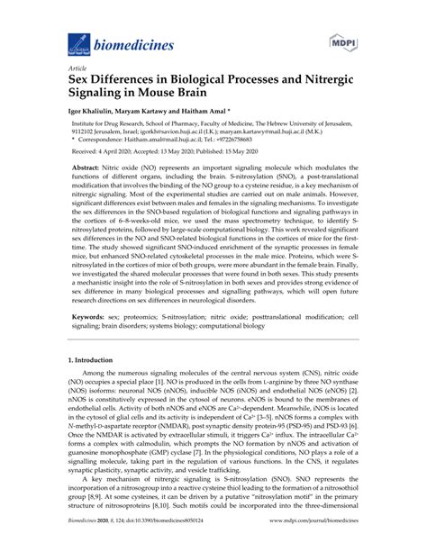 Pdf Sex Differences In Biological Processes And Nitrergic Signaling