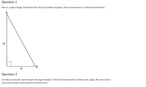 Solved Here Is A Right Triangle Find Each Of The Six Trig Chegg Com