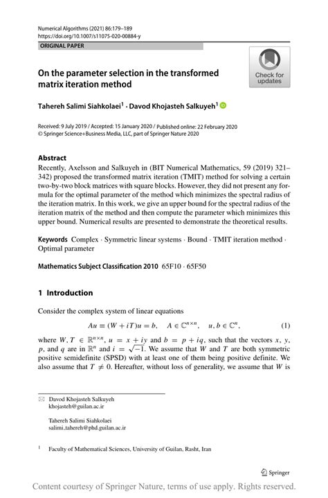 On The Parameter Selection In The Transformed Matrix Iteration Method On The Parameter Selection In The Transformed Matrix Iteration Method