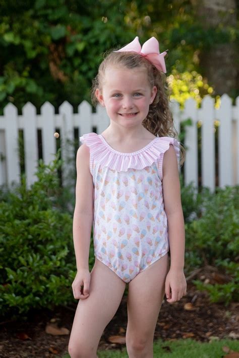 James And Lottie Girls Ruffle Swimsuit Tess Pink Ice Cream Best