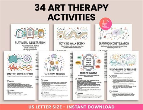 Art Therapy Activities Bundle Doodle Creative Exercises For Anxiety