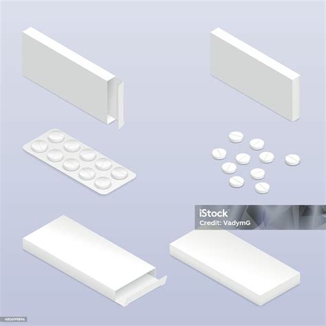 정제와 블리스터 포장 철두철미 제품의 등각투영 아이콘 세트 0명에 대한 스톡 벡터 아트 및 기타 이미지 0명 2015년 3차원 형태 Istock