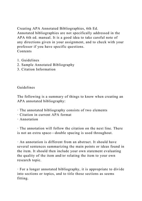 Creating Apa Annotated Bibliographies 6th Ed Annotated Bibliogr Docx