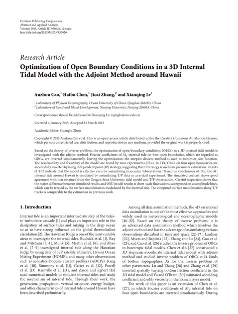 Pdf Optimization Of Open Boundary Conditions In A 3d Internal Tidal Model With The Adjoint