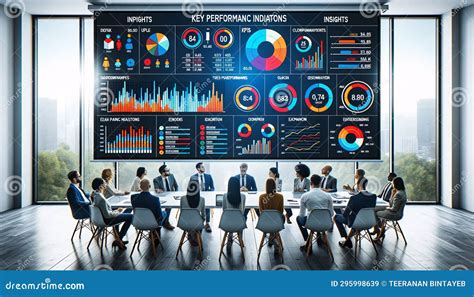 A Meeting Room With Data Visualization Dashboard Stock Illustration