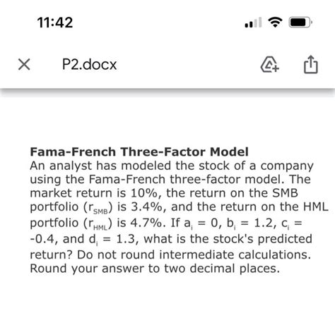 Solved Fama French Three Factor Model An Analyst Has Modeled