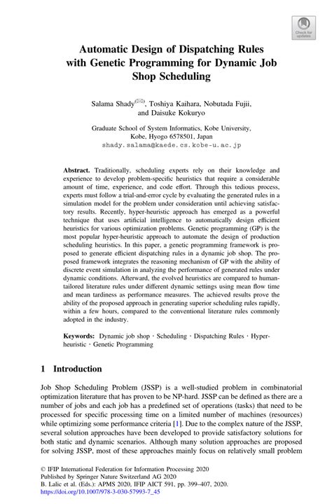 Pdf Automatic Design Of Dispatching Rules With Genetic Programming