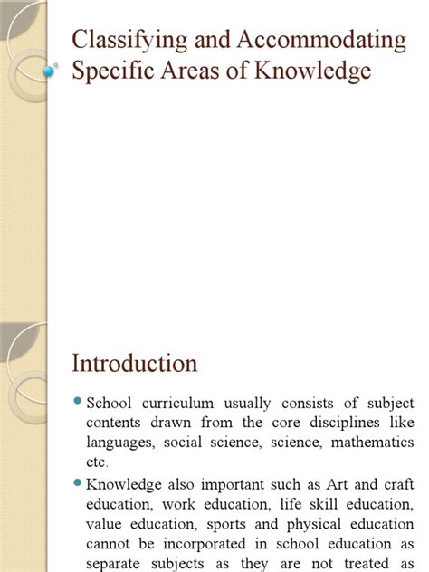 Classifying And Accomodating Specific Areas Of Knowledge Pdf Schools Humanities