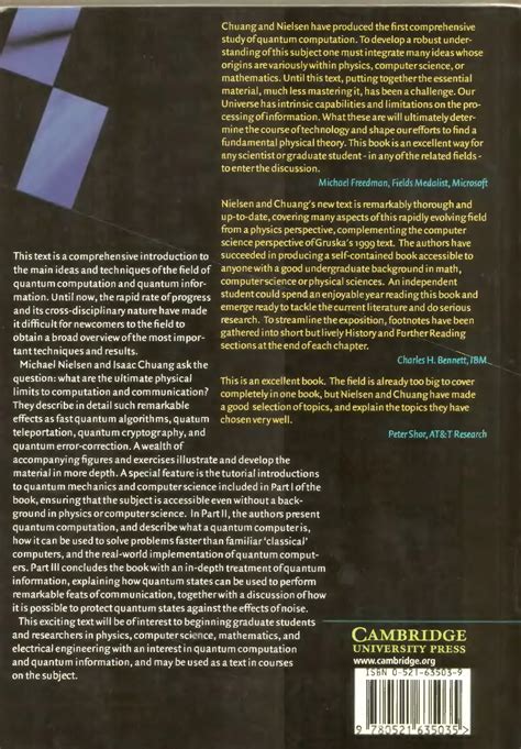 Quantum Computation And Quantum Information Nielsen M A Chuang I L