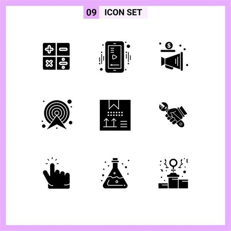 Pack Of 9 Modern Solid Glyphs Signs And Symbols For Web Print Media