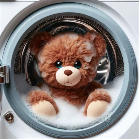 Premium Photo Cute Toy Teddy Bear Sitting Inside A Washing Machine