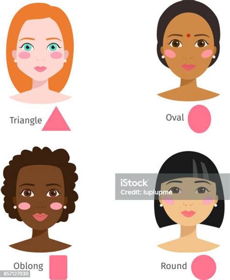 다른 여자 얼굴 유형 벡터 그림 문자 모양 여자 화장의 아름 다운 여성 고립 색상에 대한 스톡 벡터 아트 및 기타 이미지