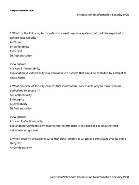 Introduction To Information Security Mcq Pdf Information Security