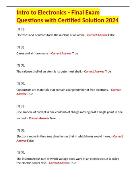 Intro To Electronics Final Exam Questions With Certified Solution