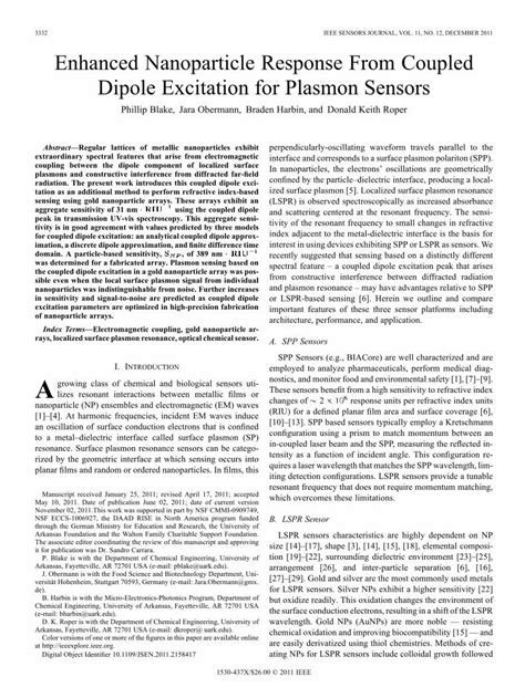 Pdf Enhanced Nanoparticle Response From Coupled Dipole Excitation For Plasmon Sensors
