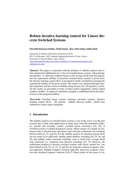 Pdf Robust Iterative Learning Control For Linear Dis Crete Switched