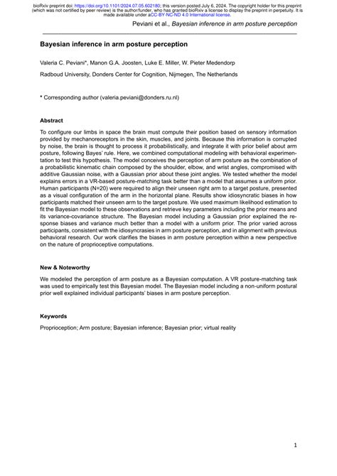 PDF Bayesian Inference In Arm Posture Perception