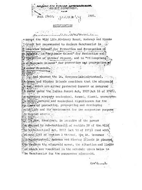 Megapode Island Wildlife Sanctuary Original Notification 1985 Pdf