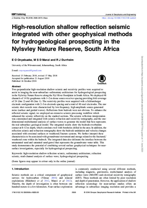 Pdf High Resolution Shallow Reflection Seismic Integrated With Other Geophysical Methods For
