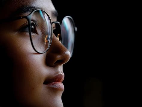 Closeup Of Woman S Face With Glasses Looking Up Premium Ai Generated