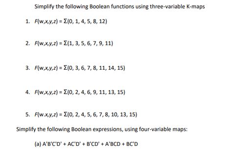 Solved Simplify The Following Boolean Functions Using