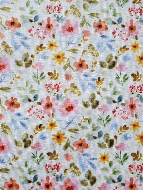 Watercolor Floral Cotton Fabric Small Flowers Of Pink Yellow And