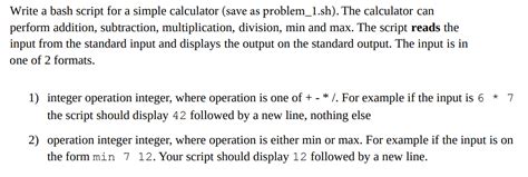 solved write a bash script for a simple calculator save as