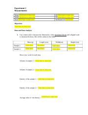 Lab Report Measurements 2 1 1 Docx Experiment 2 Measurements Name Click Here To Enter Text