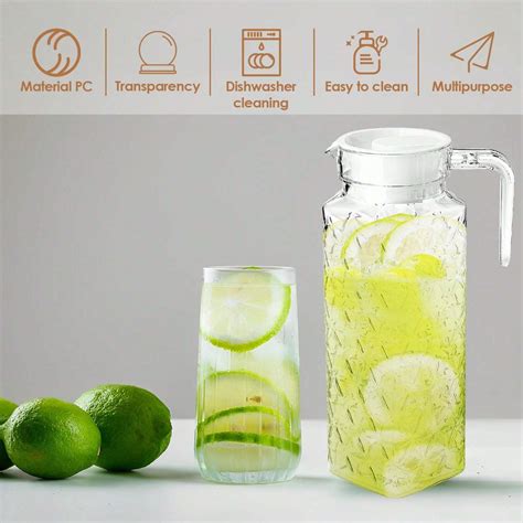 2 Packs Plastic Pitcher With Lid 11l Water Jar With Ribbed Design