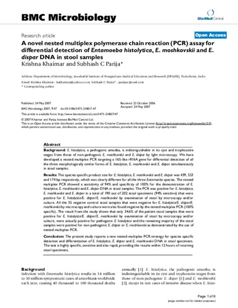 Pdf A Novel Nested Multiplex Polymerase Chain Reaction Pcr Assay For Differential Detection