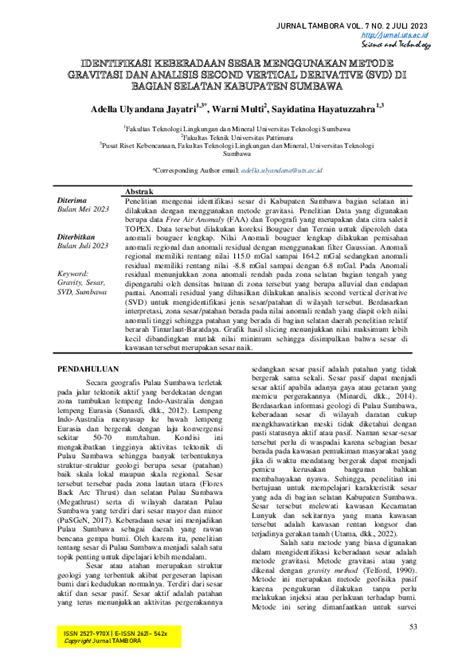 Pdf Identifikasi Keberadaan Sesar Menggunakan Metode Gravitasi Dan Analisis Second Vertical