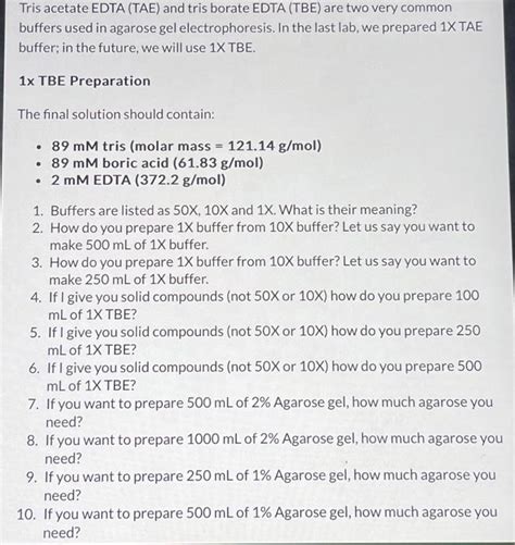 Solved Tris Acetate Edta Tae And Tris Borate Edta Tbe