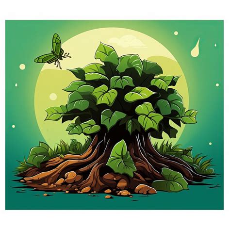 Premium Photo A Cartoon Illustration Of A Tree With Green Leaves