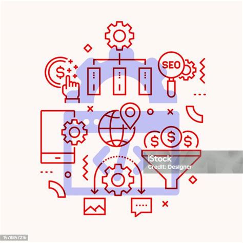 Seo 관련 라인 스타일 배너 디자인 웹 페이지 헤드 라인 브로셔 연례 보고서 및 도서 표지 Html에 대한 스톡 벡터 아트 및 기타 이미지 Istock