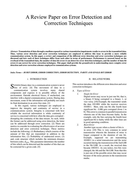 Solution Ece 706 Error Detection And Correction Techniques A Review Paper In Ieee Format