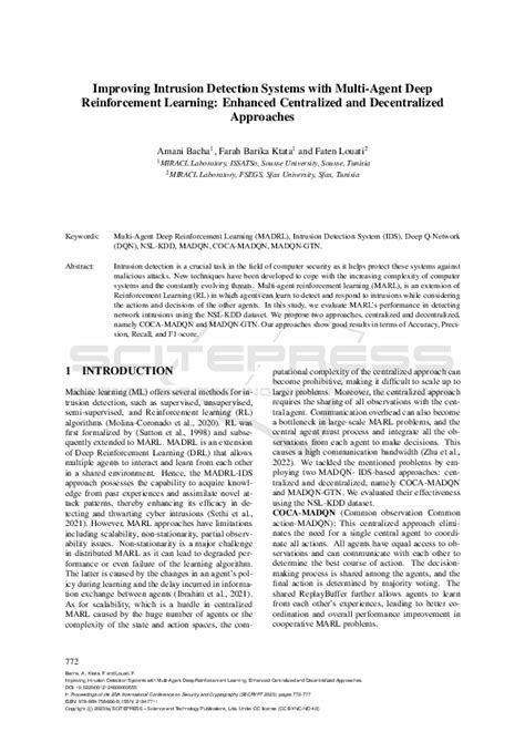 Pdf Improving Intrusion Detection Systems With Multi Agent Deep Reinforcement Learning