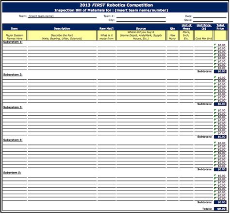 Free Bill Of Materials Example Xlsx KB Page S