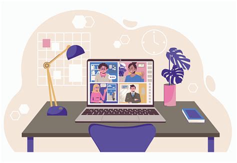 집단 가상 회의 및 그룹 화상 회의 동료와 함께 복용 컴퓨터 화면에 사람들 작업 공간 플랫 벡터 그림입니다 Brand Name