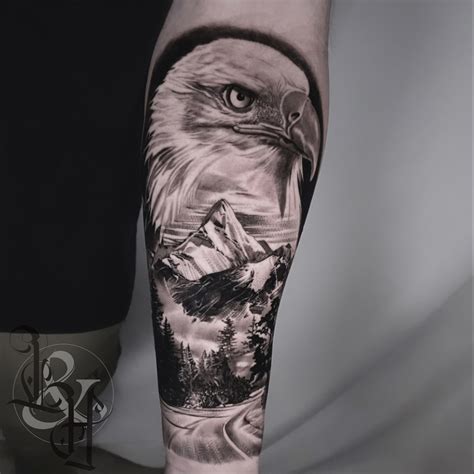Black And Grey Eagle Tattoo