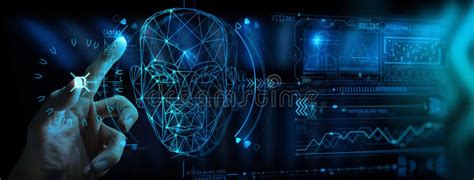 Hand Touching Ui For Ai With Face Identification Facial Recognition Concept Stock Illustration