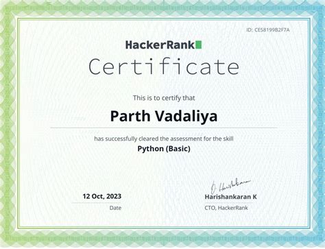 Parth Vadaliya On Linkedin Python Hackerrank Certification